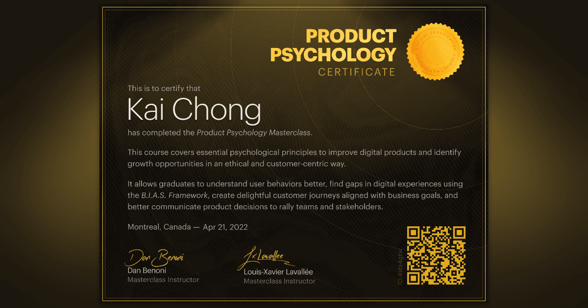 Kai Chong’s Product Psychology certification