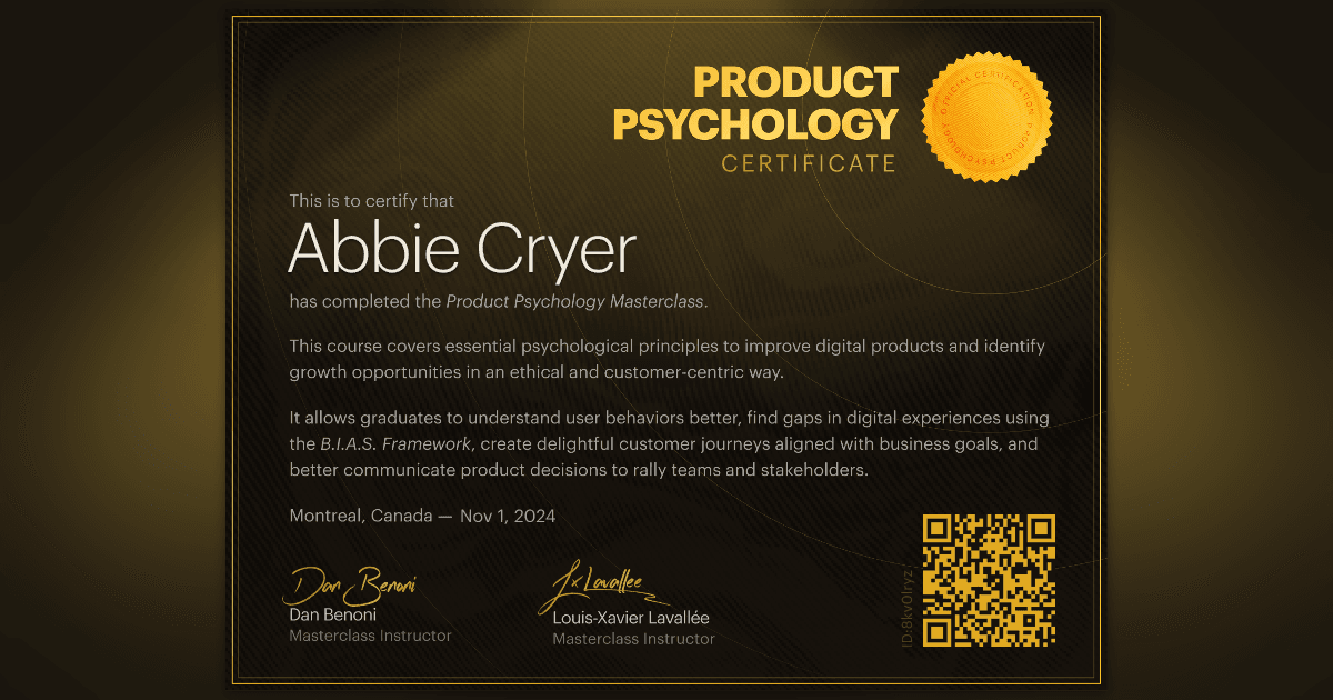 Abbie Cryer’s Product Psychology certification