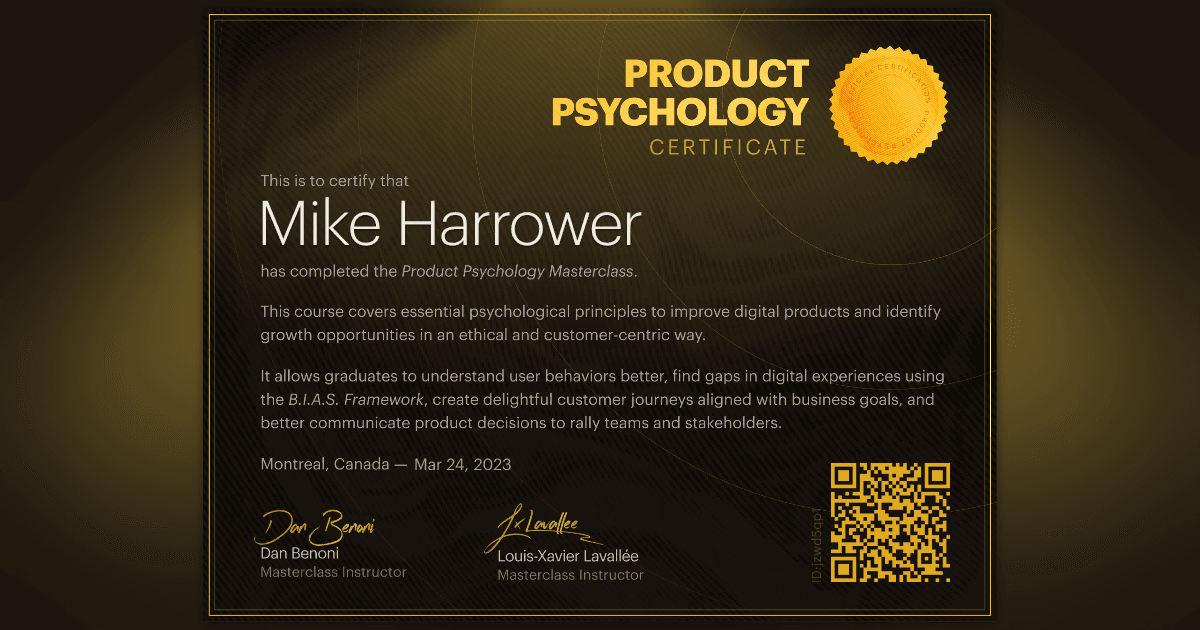 Mike Harrower’s Product Psychology certification