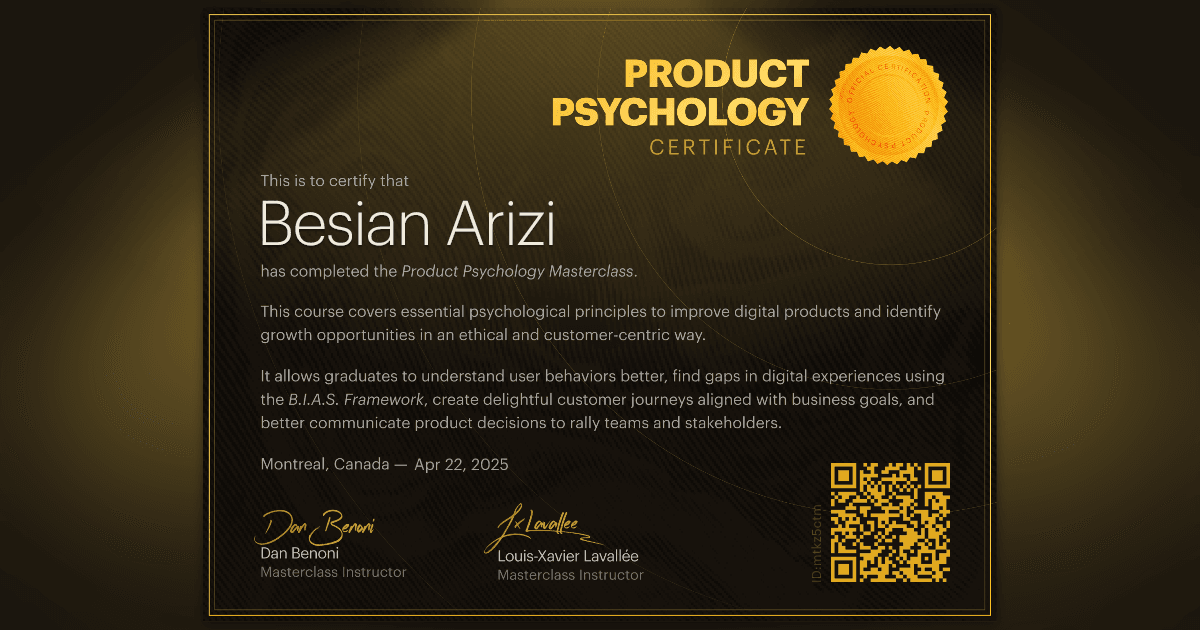 Besian Arizi’s Product Psychology certification