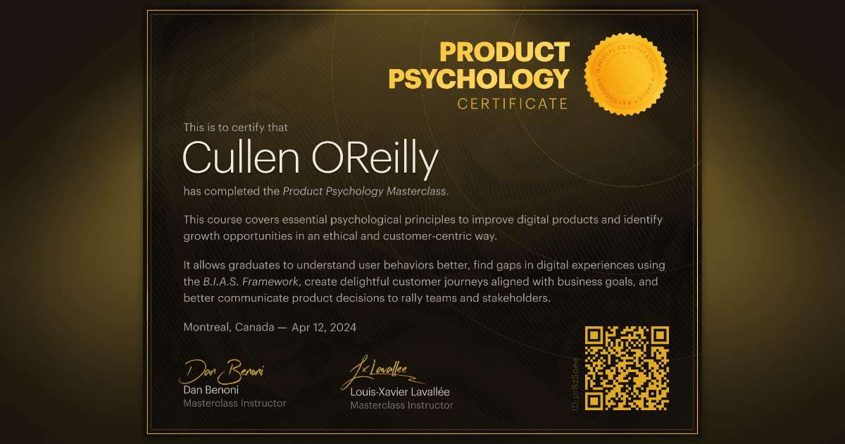 Cullen OReilly’s Product Psychology certification