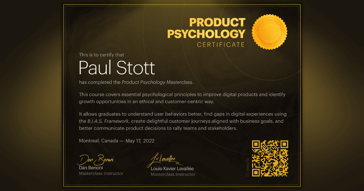 Paul Stott’s Product Psychology certification