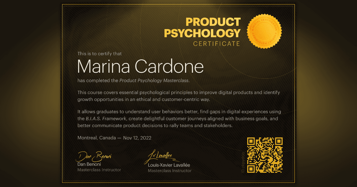 Marina Cardone’s Product Psychology certification